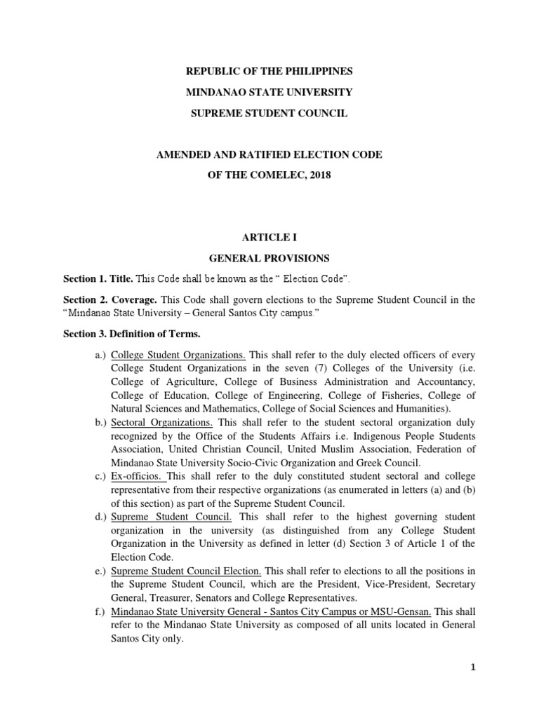 Election Code SSC | PDF | Voting | Commission On Elections (Philippines)