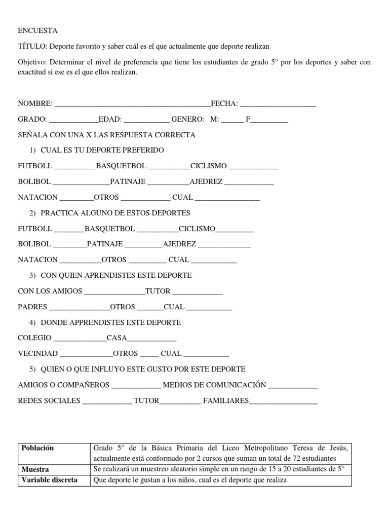 Encuesta Deporte Favorito | PDF
