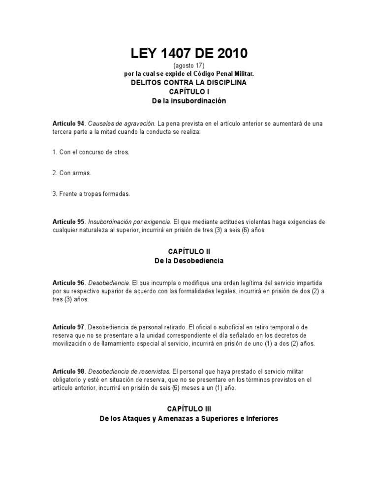 Ley 1407 de 2010 | PDF | Queja | Oficial general