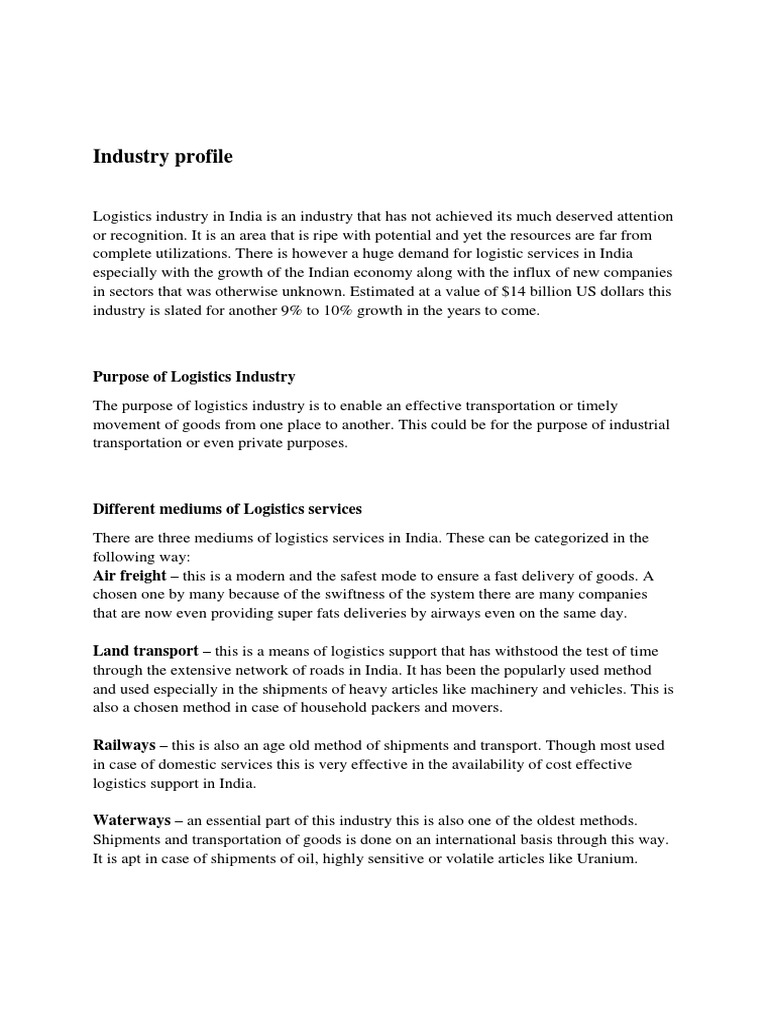 Industry Profile | PDF | Logistics | Warehouse