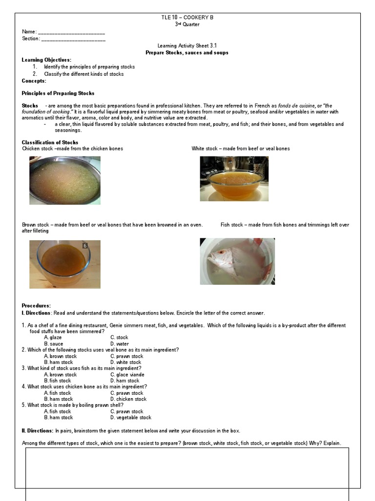 Preparing Stocks in Culinary Arts | PDF | Cooking | Soup