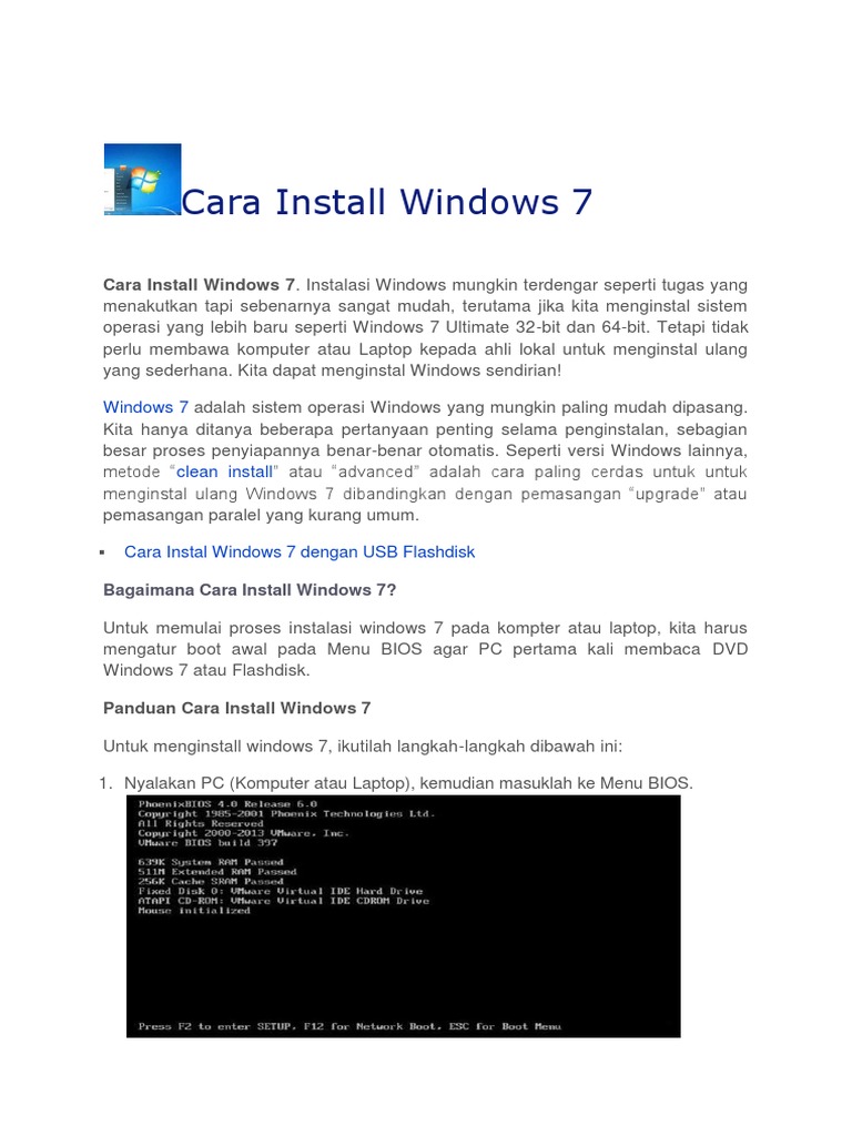 Cara Install Windows 7 | PDF
