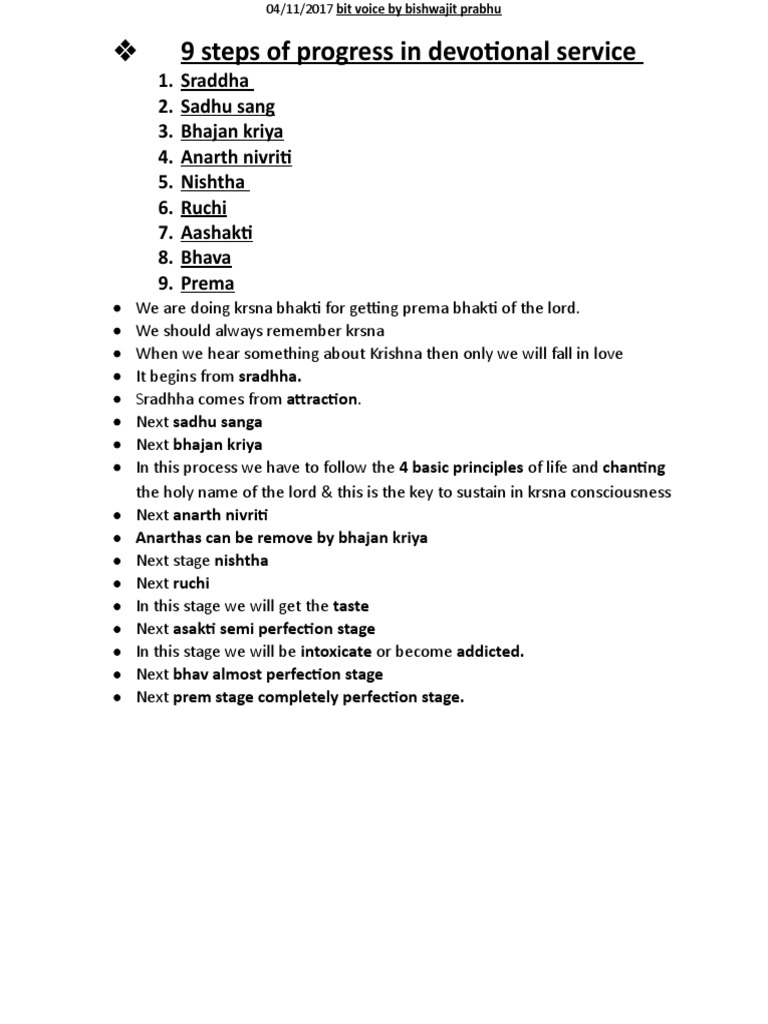 9 Steps of Progress in Devotional Service | PDF | Self-Improvement ...