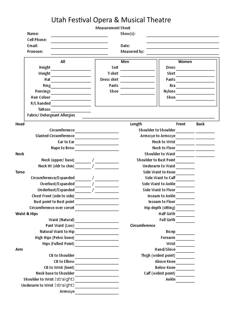 Measurements Template | PDF | Waist | Softlines (Retail)