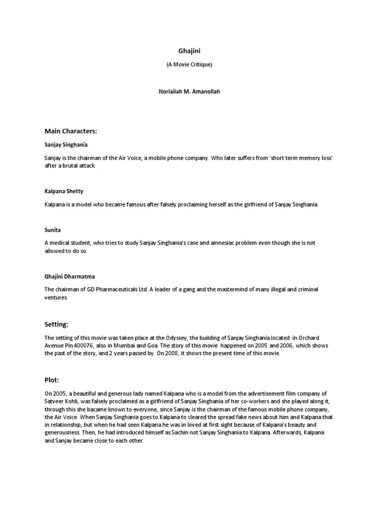 Ghajini: A Tale of Love and Revenge | PDF