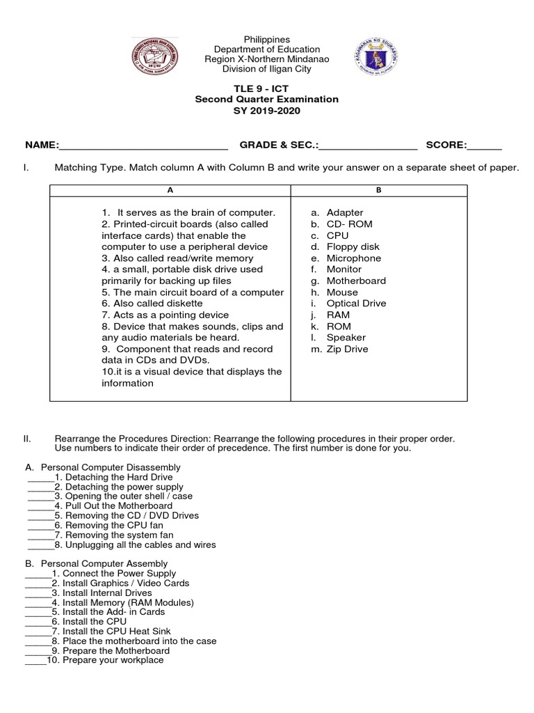 Second Quarter ICT Examination for Grade 9 Students in Iligan City, Philippines Focuses on ...