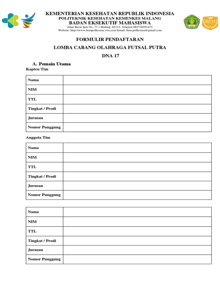 Formulir Pendaftaran Lomba Futsal | PDF | Sains & Matematika