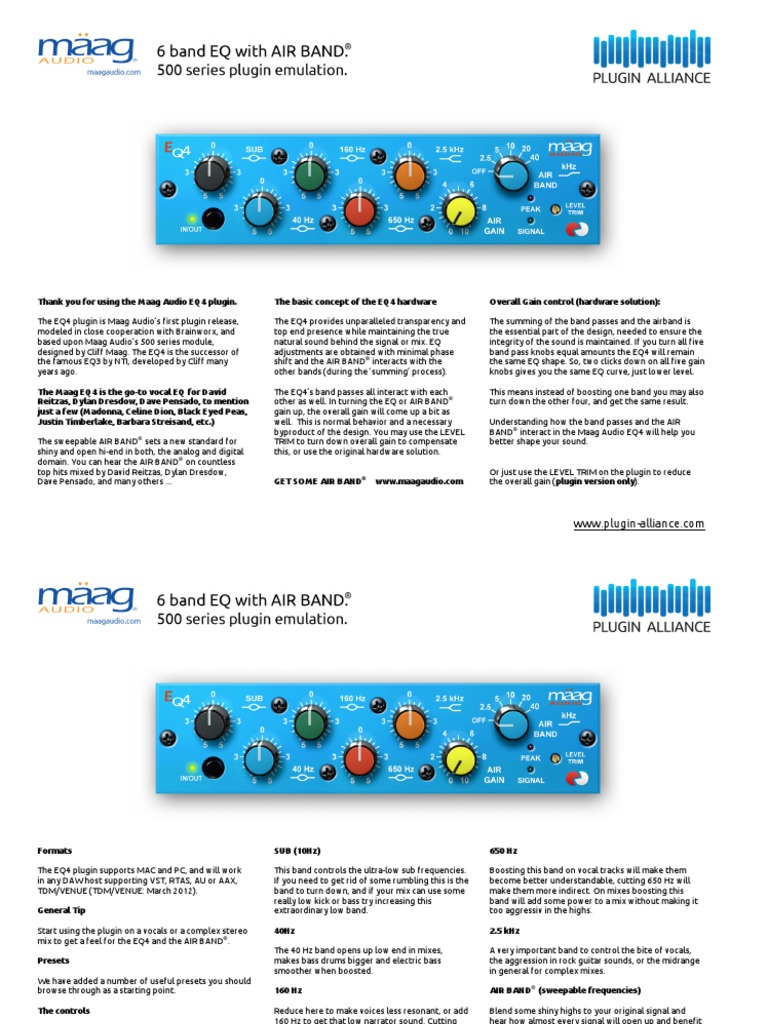 Maag EQ4 Manual | PDF | Equalization (Audio) | Sound Technology