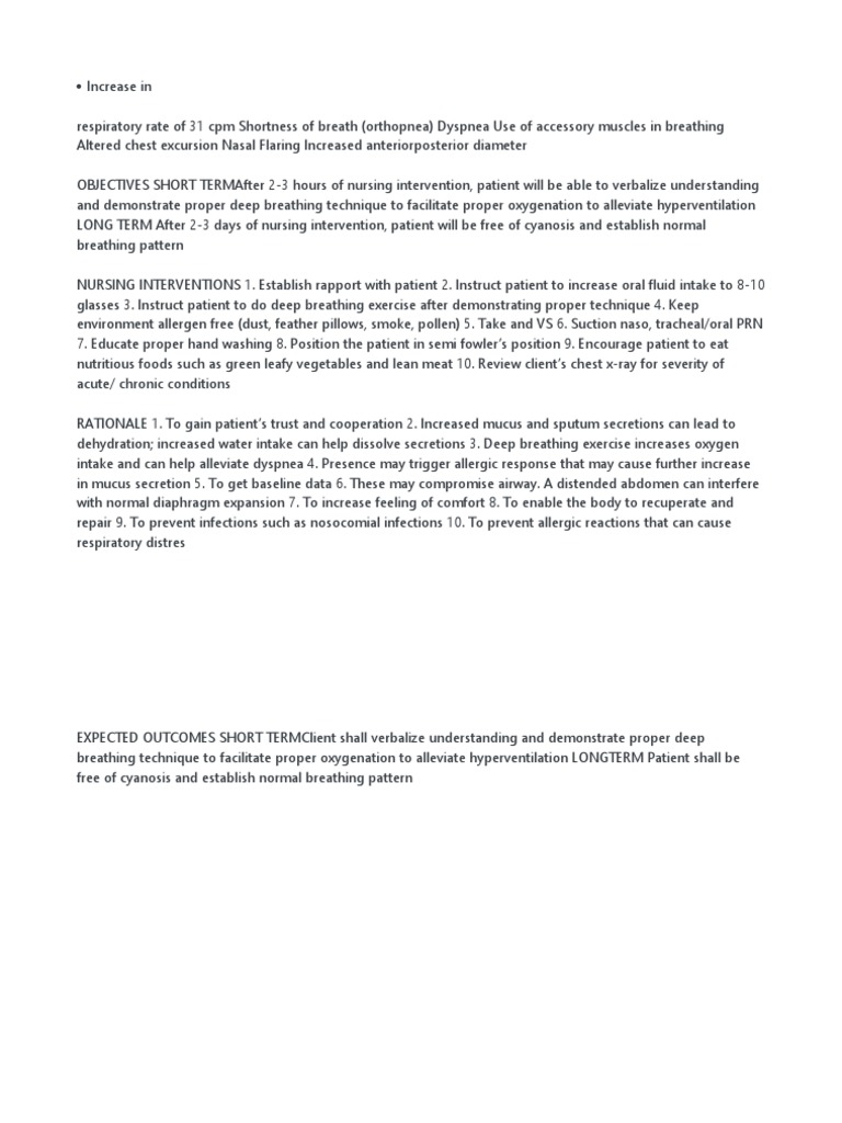 Pneumonia Nursing Care Plans | PDF | Breathing | Respiratory Tract