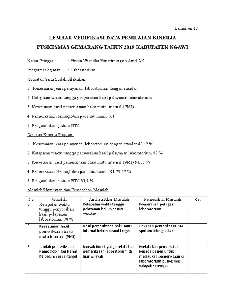 Lembar Verifikasi PKP LABORATORIUM | PDF
