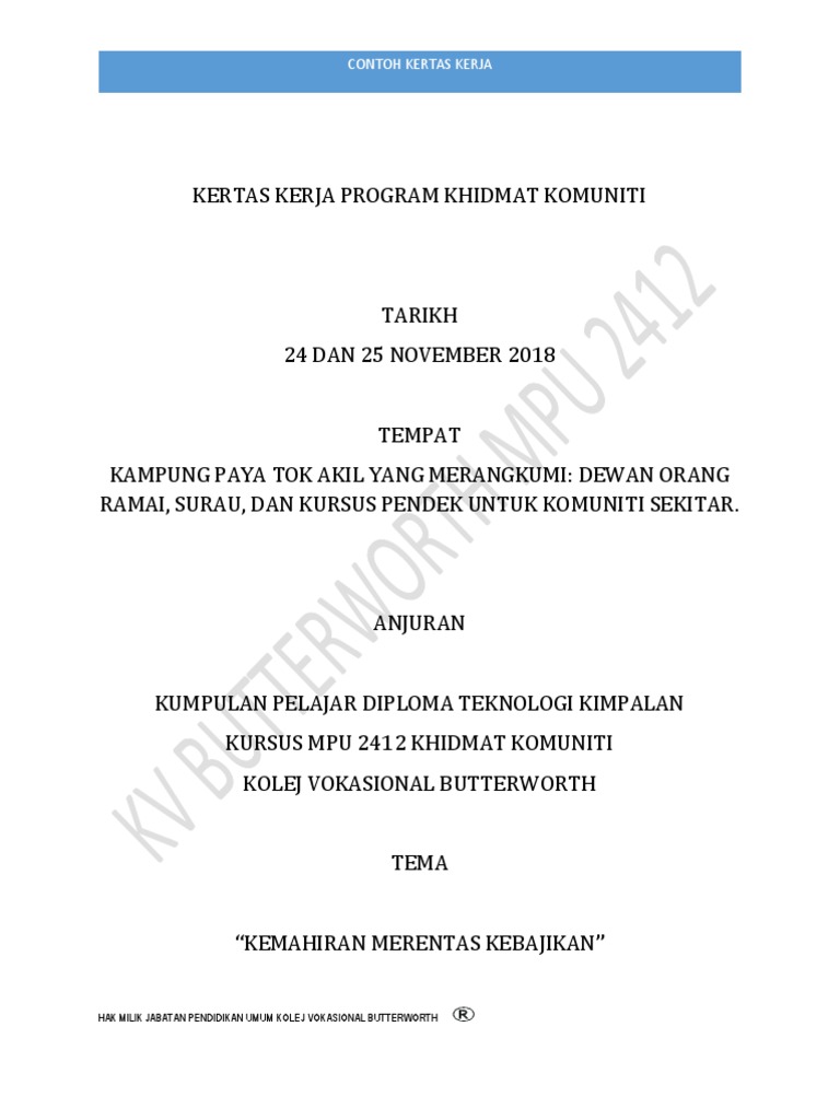 Contoh Kertas Kerja Program Khidmat Komuniti | PDF