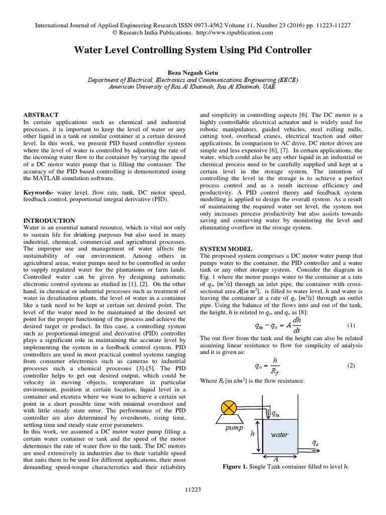 Water Level Controlling System Using Pid Controller | PDF | Control Theory | Electric Motor