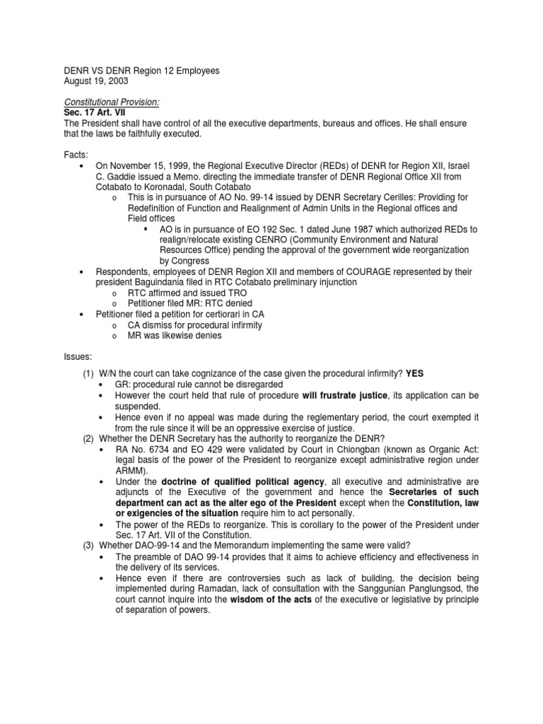 DENR VS DENR Region 12 Employees Case Digest | PDF | Presidents Of The ...