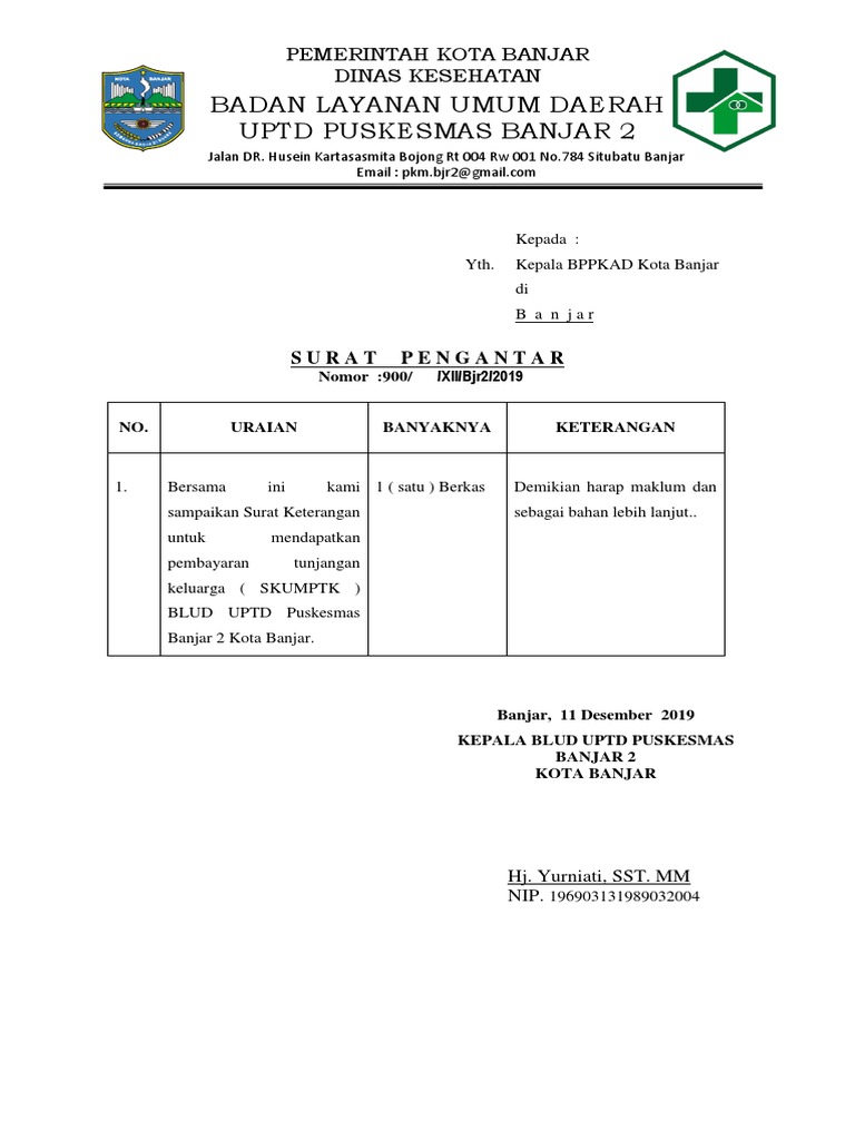 Surat Pengantar Skumptk | PDF