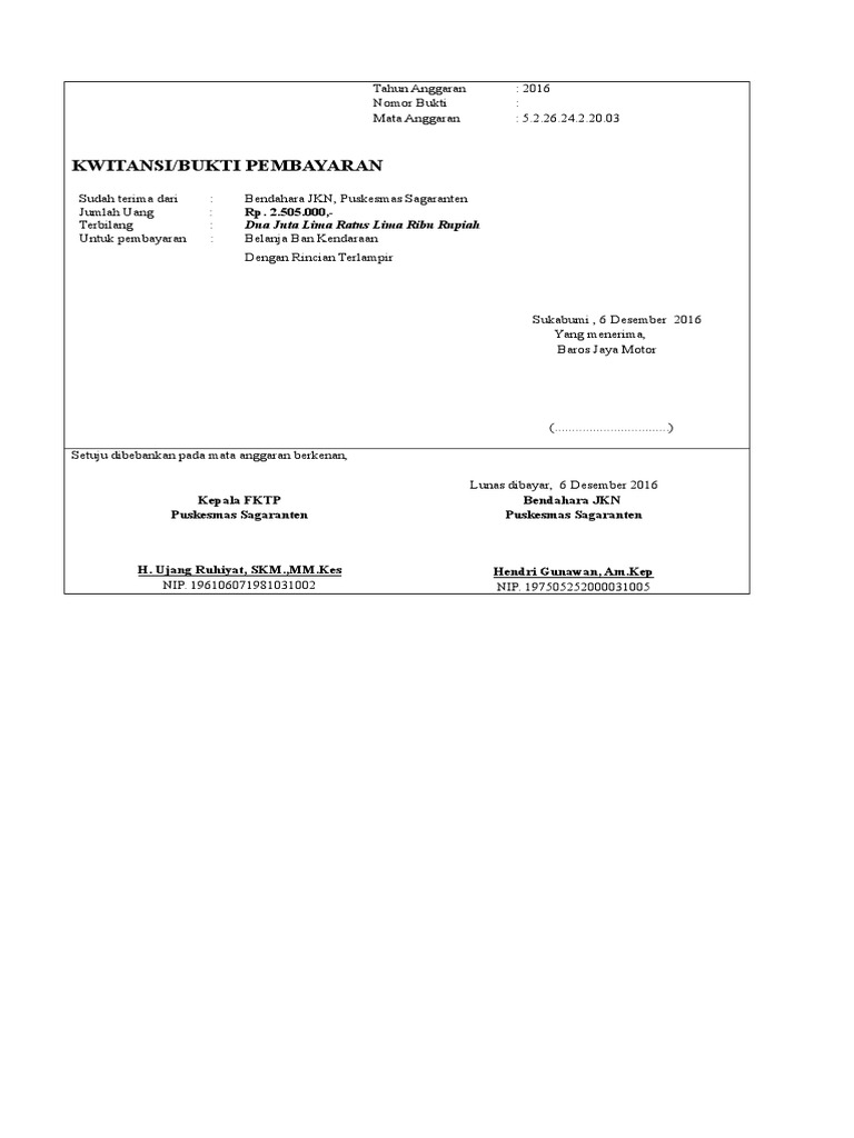 Kwitansi Ban Toko Baros Jaya | PDF