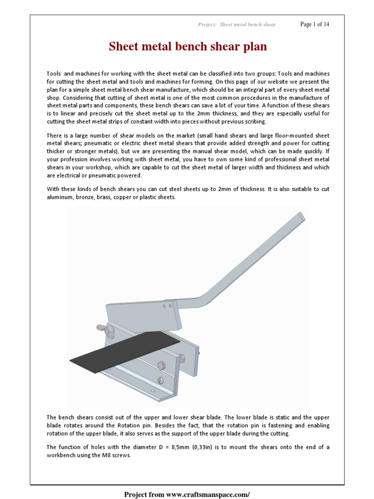 DIY Sheet Metal Bench Shear Plan | PDF | Sheet Metal | Metals