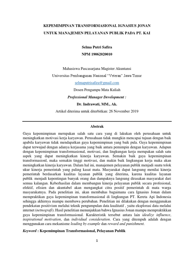 Kepemimpinan Transformasional Ignasius Jonan Untuk Manajemen Pelayanan ...