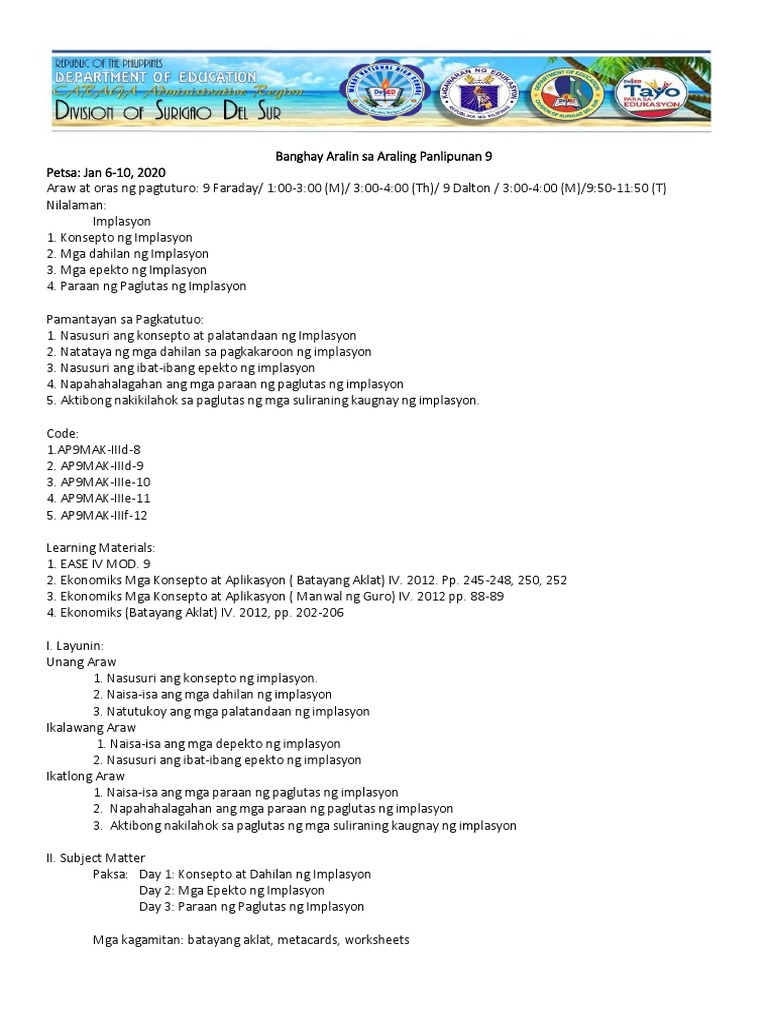 Banghay Aralin Sa Araling Panlipunan 9 | PDF