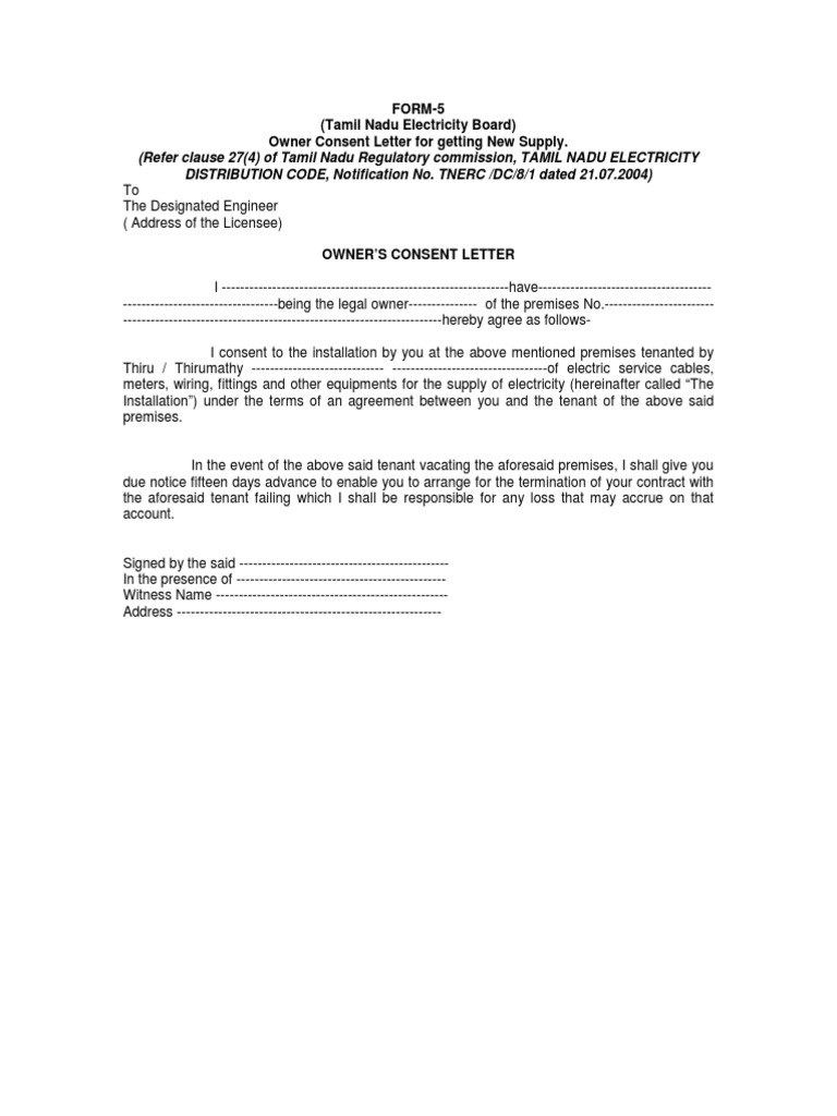 Owner Consent Letter for Electricity Supply | PDF | Finance & Money ...