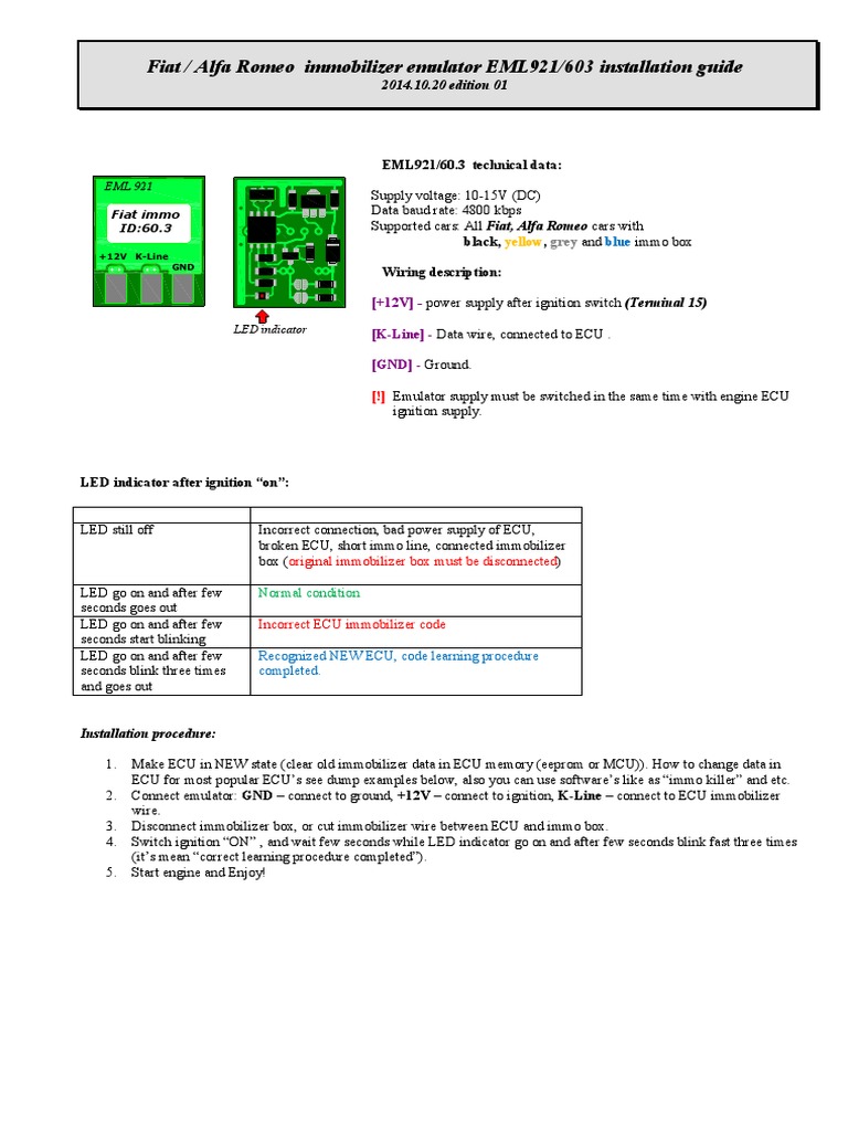 Fdocuments - in - Fiat Alfa Romeo Immobilizer Emulator Eml921603 Fiat ...