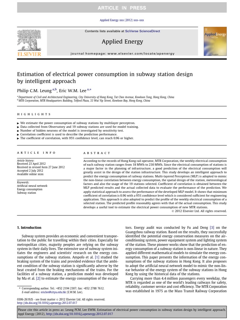 Estimation of Electrical Power Consumption in Subway Station Design ...