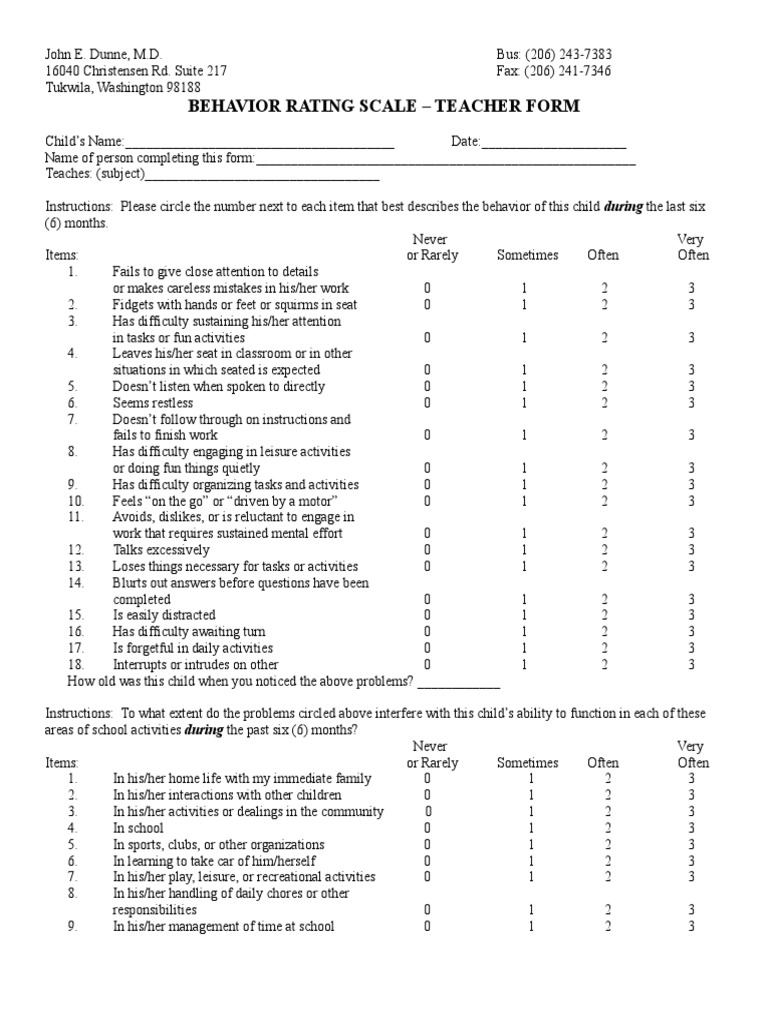 Behavior Rating Scale-Teachers | PDF | Psychology | Cognitive Science