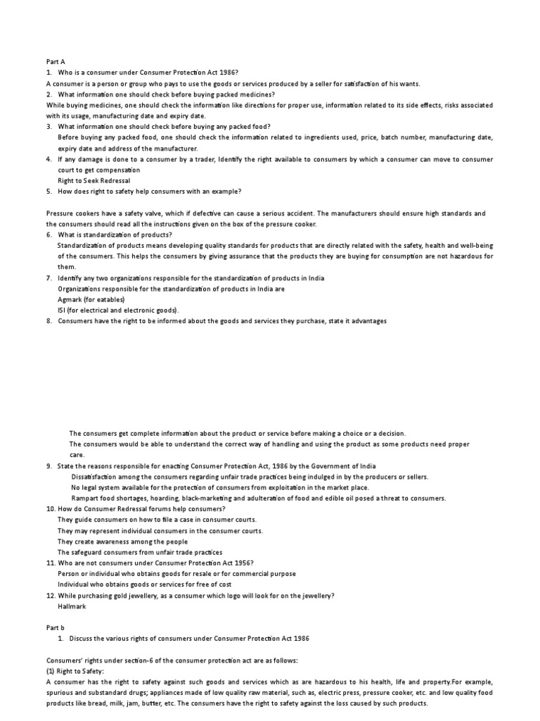Consumer Protection Act - Question Bank | PDF | Consumer Protection ...