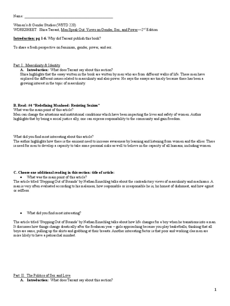 Men Speak Out Worksheet 2nd Edition | PDF | Violence | Gender