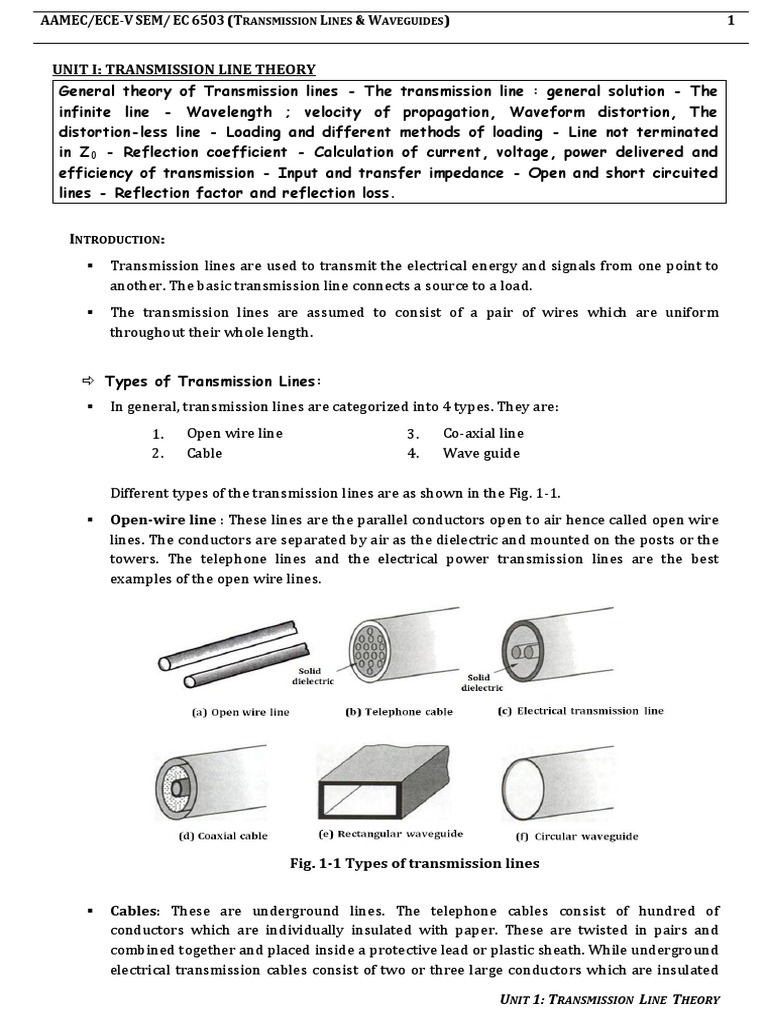 1.unit 1 | PDF | Transmission Line | Distortion