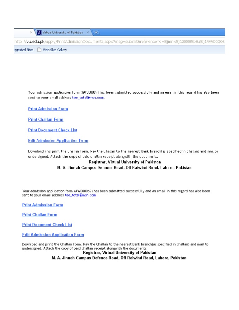 Admission Form of VU | PDF