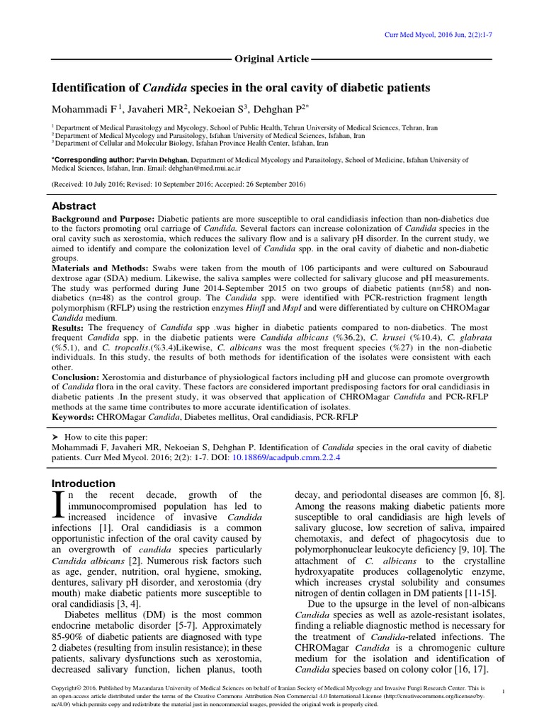 Identification of Candida Species in The Oral Cavity of Diabetic ...