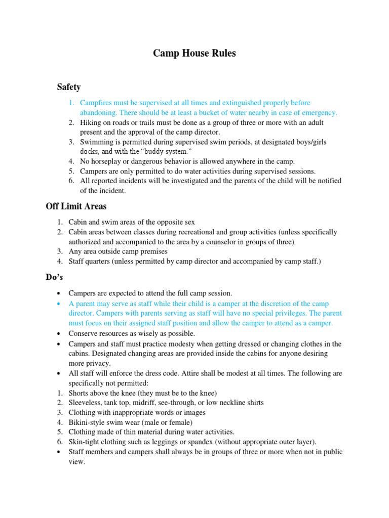 Youth Camp Rules | PDF | Clothing