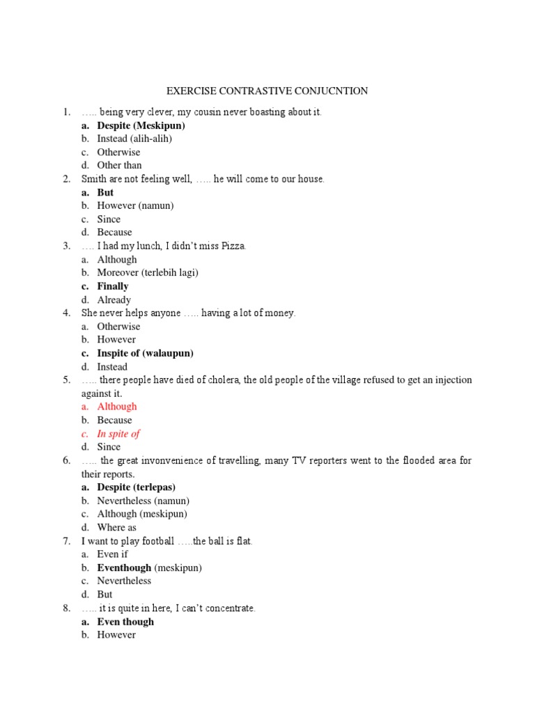 Contrastive Conjunction Exercises | PDF | Cooking, Food & Wine