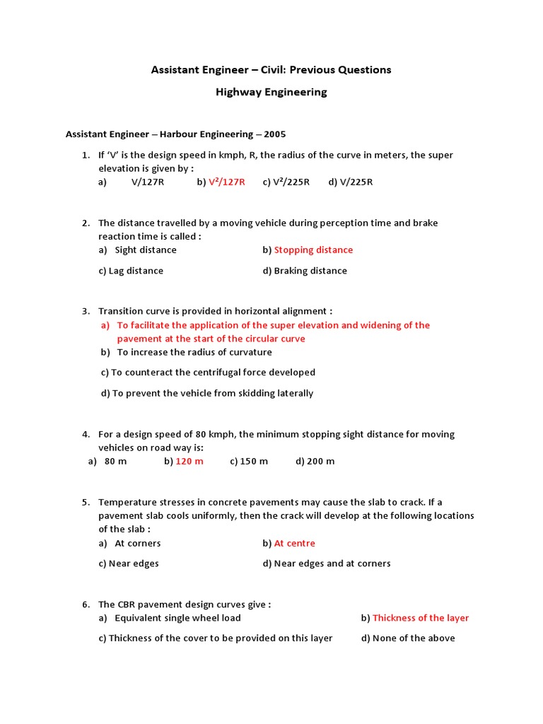 AE Civil Questions - Highway Engineering | PDF | Road | Lane