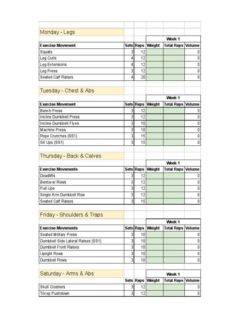 Jay Cutler Workout Routine Spreadsheet | PDF | Weight Training | Physical Exercise