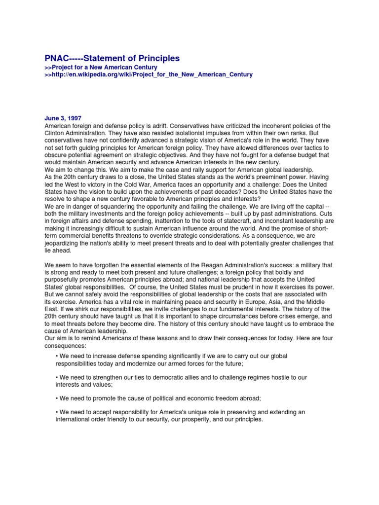 PNAC - Statement of Principles PDF | PDF | Foreign Policy Of The United ...