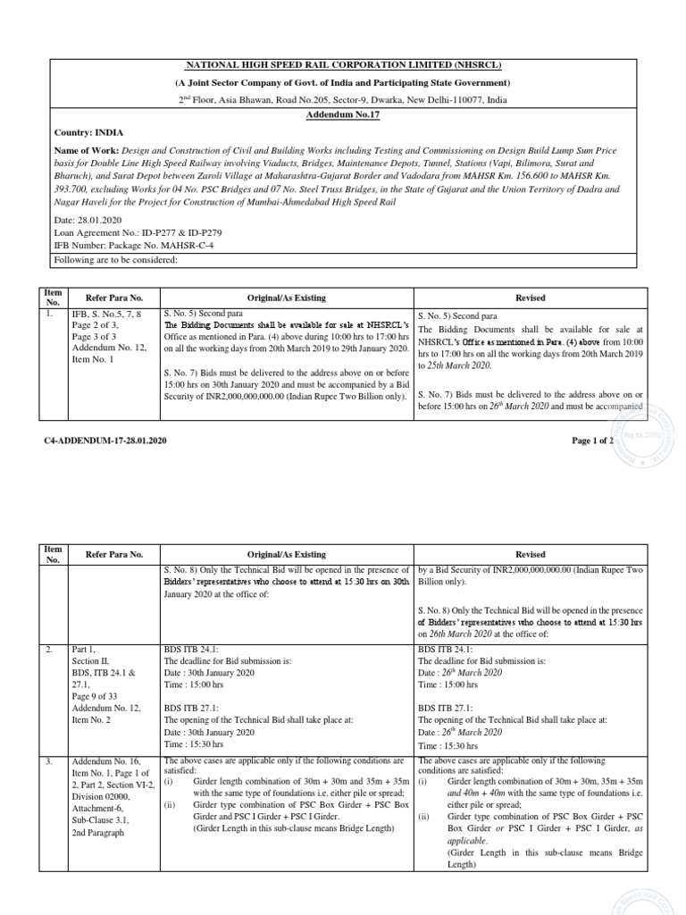 Mahsr-C4-Addendum 17-28012020 | PDF | Transport | Rail Transport