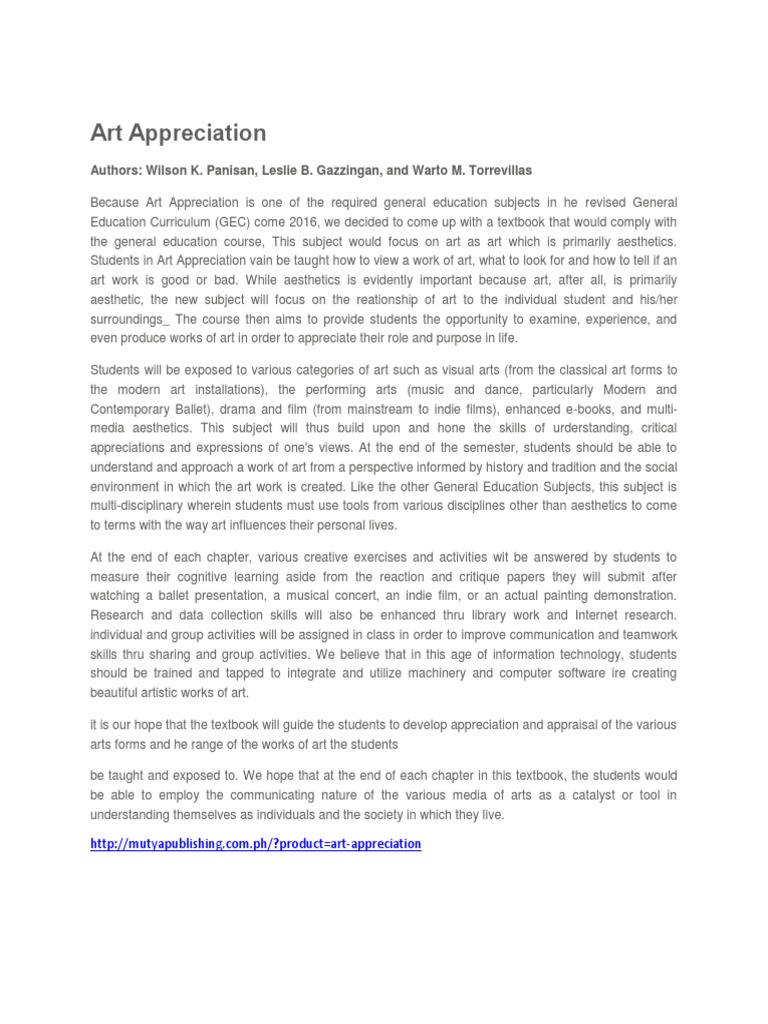 Art Appreciation | PDF | Curriculum | Aesthetics