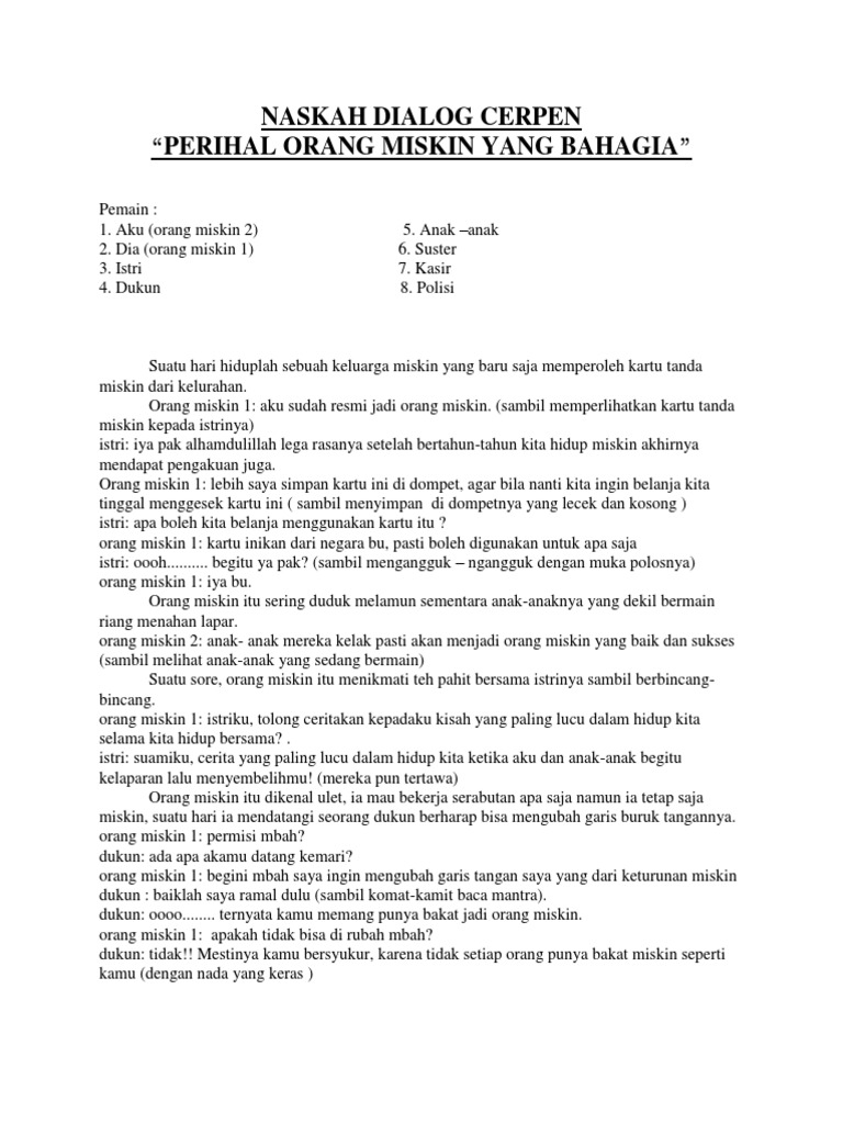 Naskah Dialog Cerpen | PDF