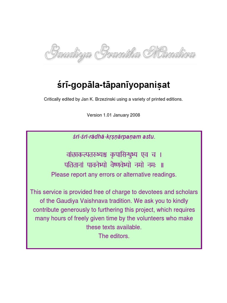 Gopala-Tapani Upanisad - Critical-Edition | PDF | Textual Criticism ...