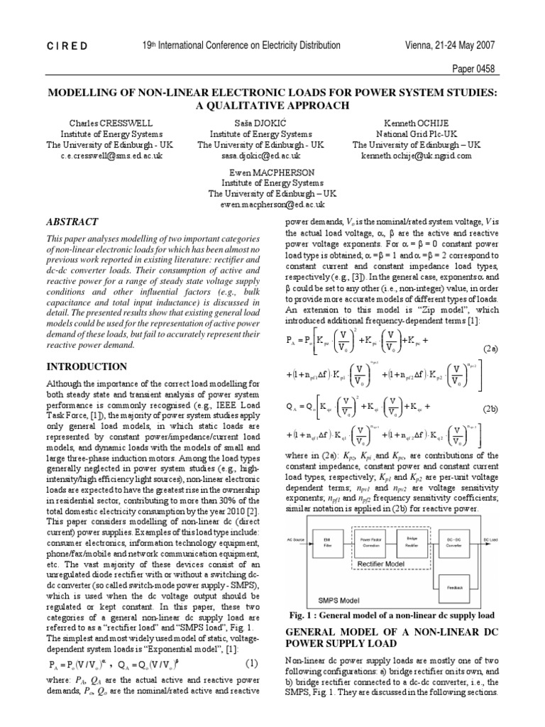 Non-Linear Electronic Load Modelling | PDF | Rectifier | Direct Current