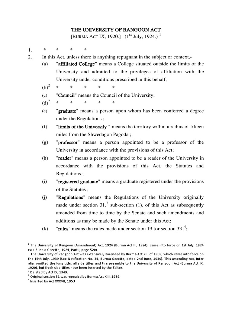 9-1920 The University of Rangoon Act | PDF | University | Academic Degree