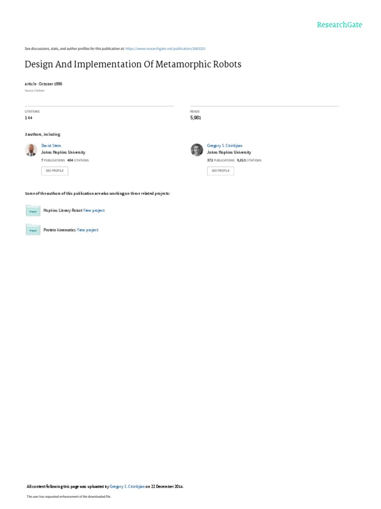 Metamorphic Robots PDF | PDF | Modularity | Gear