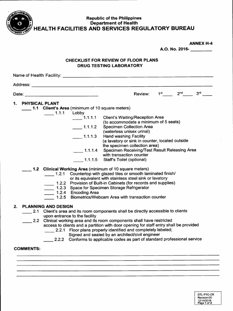 Checklist For Review of Floor Plans Drug Testing Laboratory 2017 PDF ...
