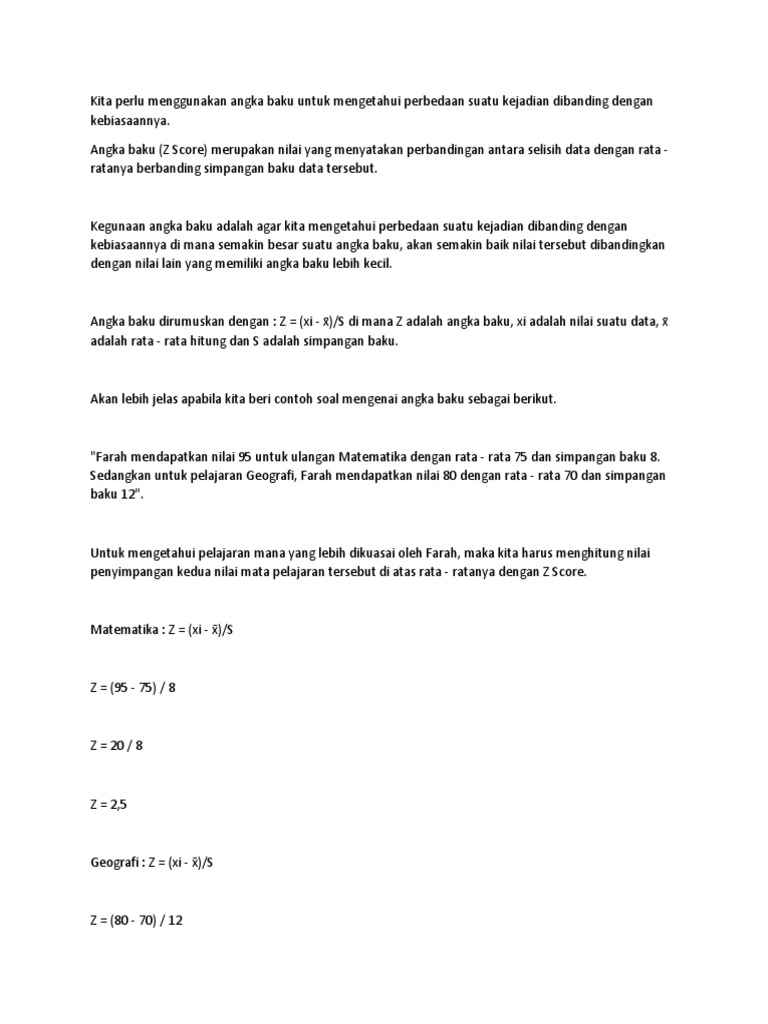 Kita Perlu Menggunakan Angka Baku Untuk Mengetahui Perbedaan Suatu ...
