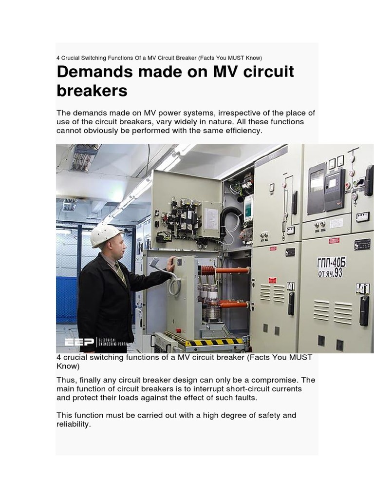 MV Circuit Breaker: 4 Key Functions | PDF | Capacitor | Switch