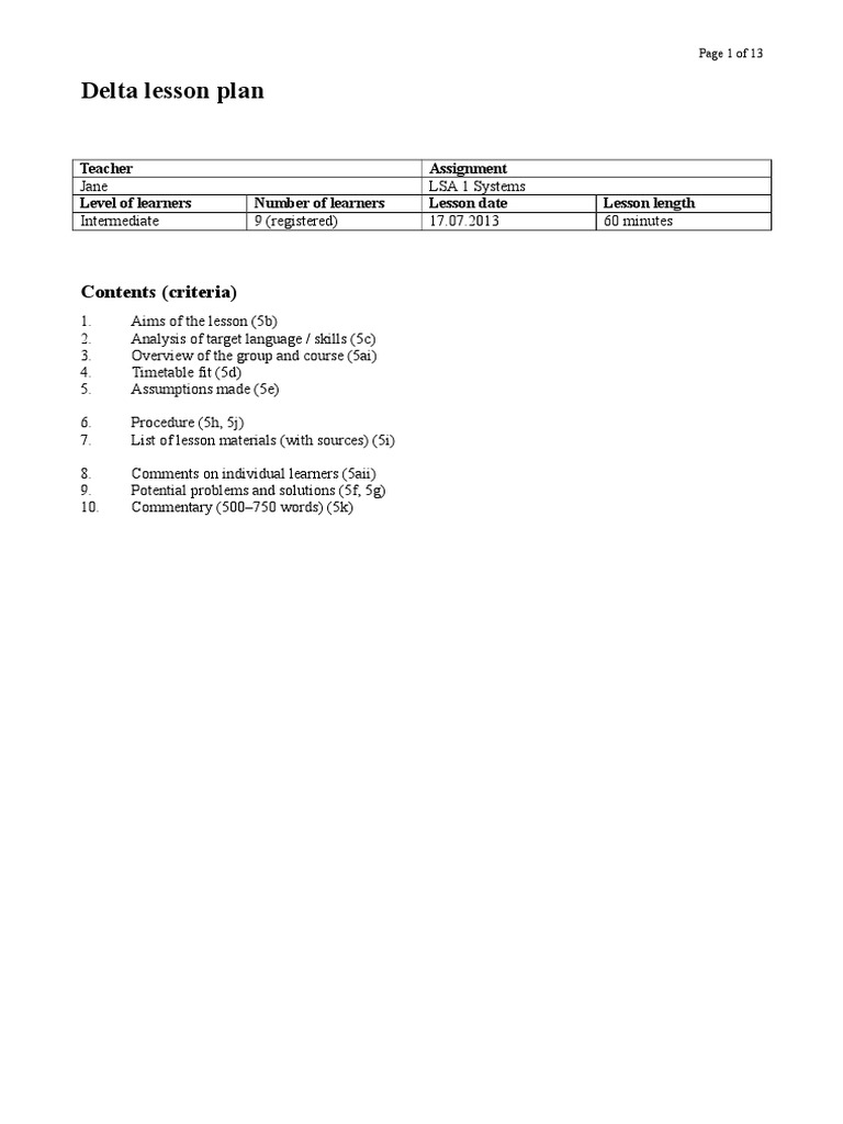 Delta lesson plan for showing interest | PDF | Question | Fluency