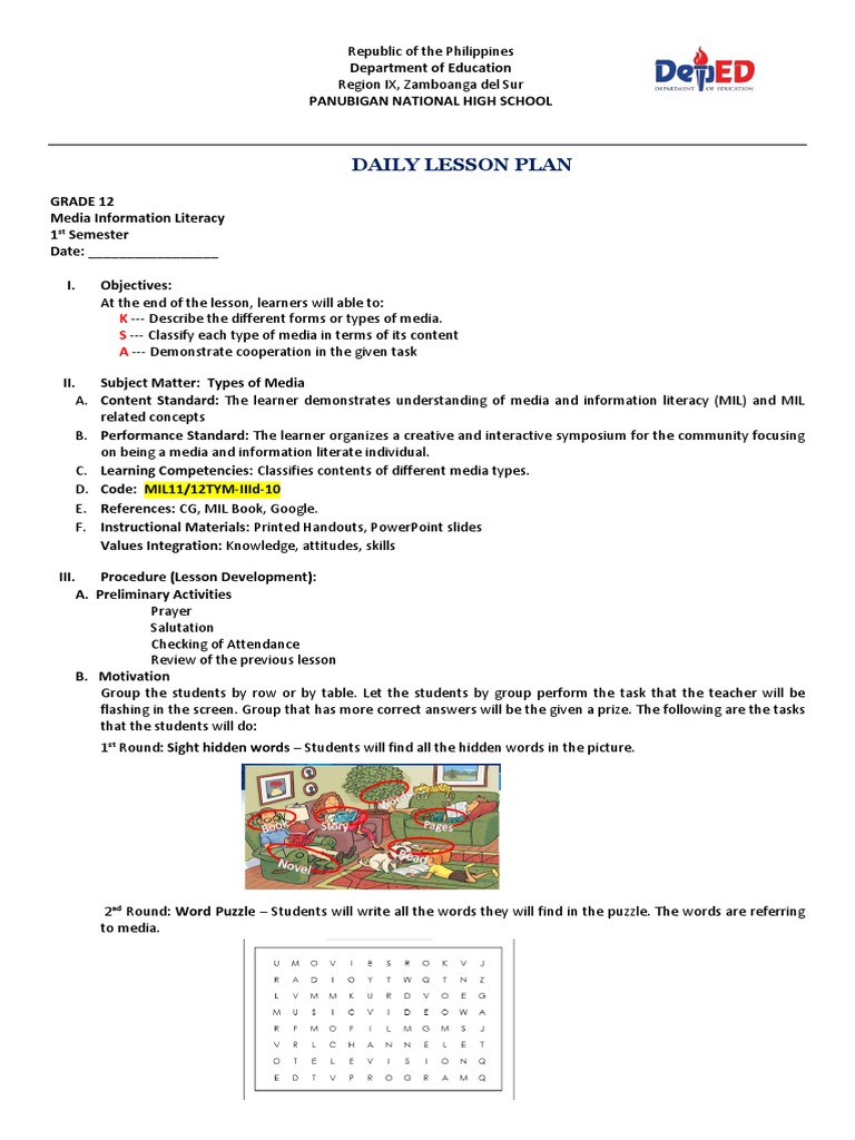 Lesson Plan in Media Literacy (Types of Media) | PDF | Broadcasting ...