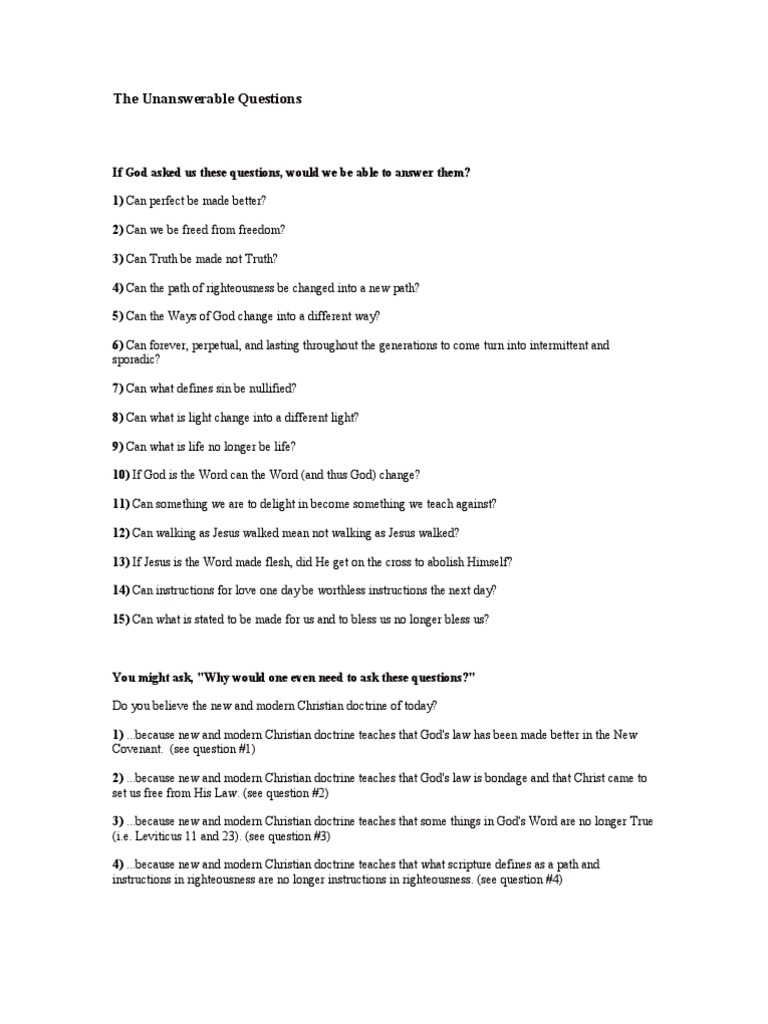 The Unanswerable Questions | PDF | Jesus | Righteousness