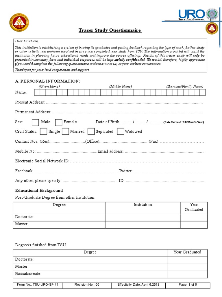 Tracer Study Form For Graduates FINAL | Download Free PDF | Employment ...